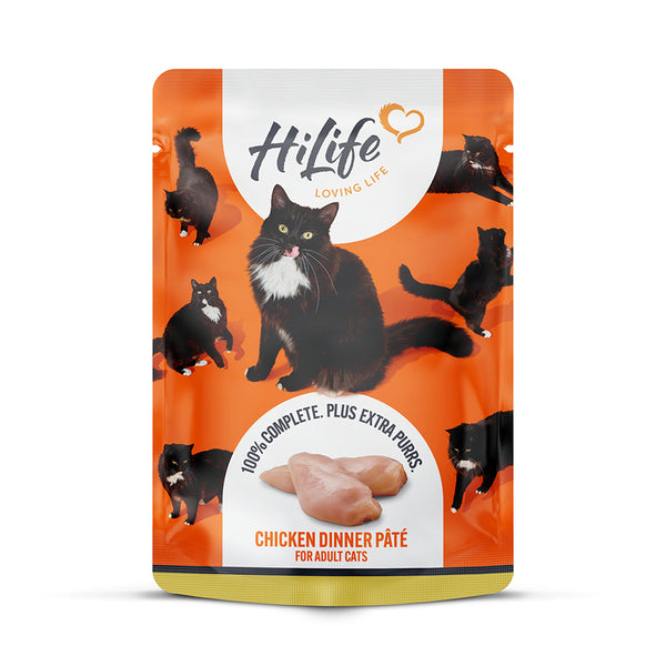 HiLife Adult Cat Chicken Dinner Pate 70g Pouches - 18 Pack