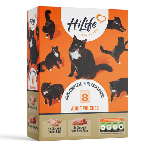 HiLife Adult Cat Chicken Pate 70g Pouches - 8 or 32 Pack