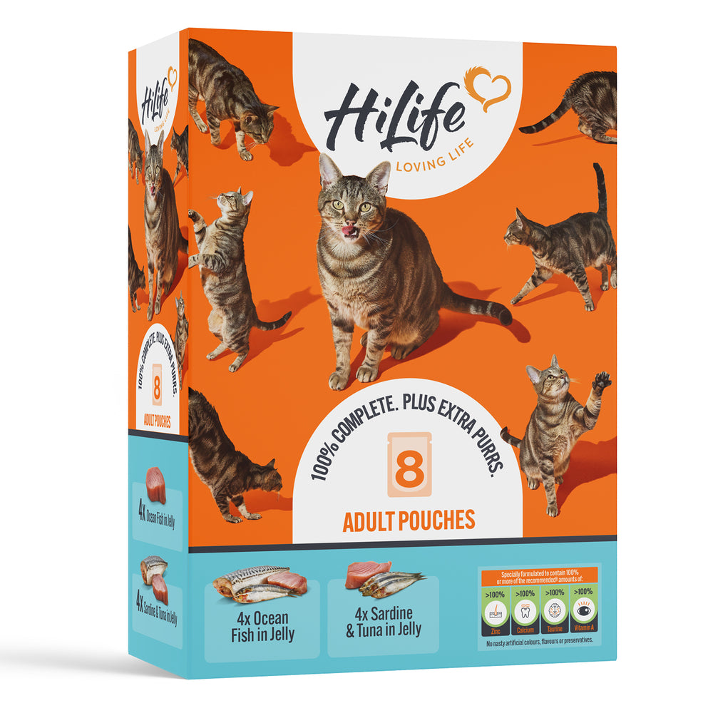 HiLife Adult Cat Ocean Fish Recipes in 70g Jelly Pouches - 8 or 32 Pac