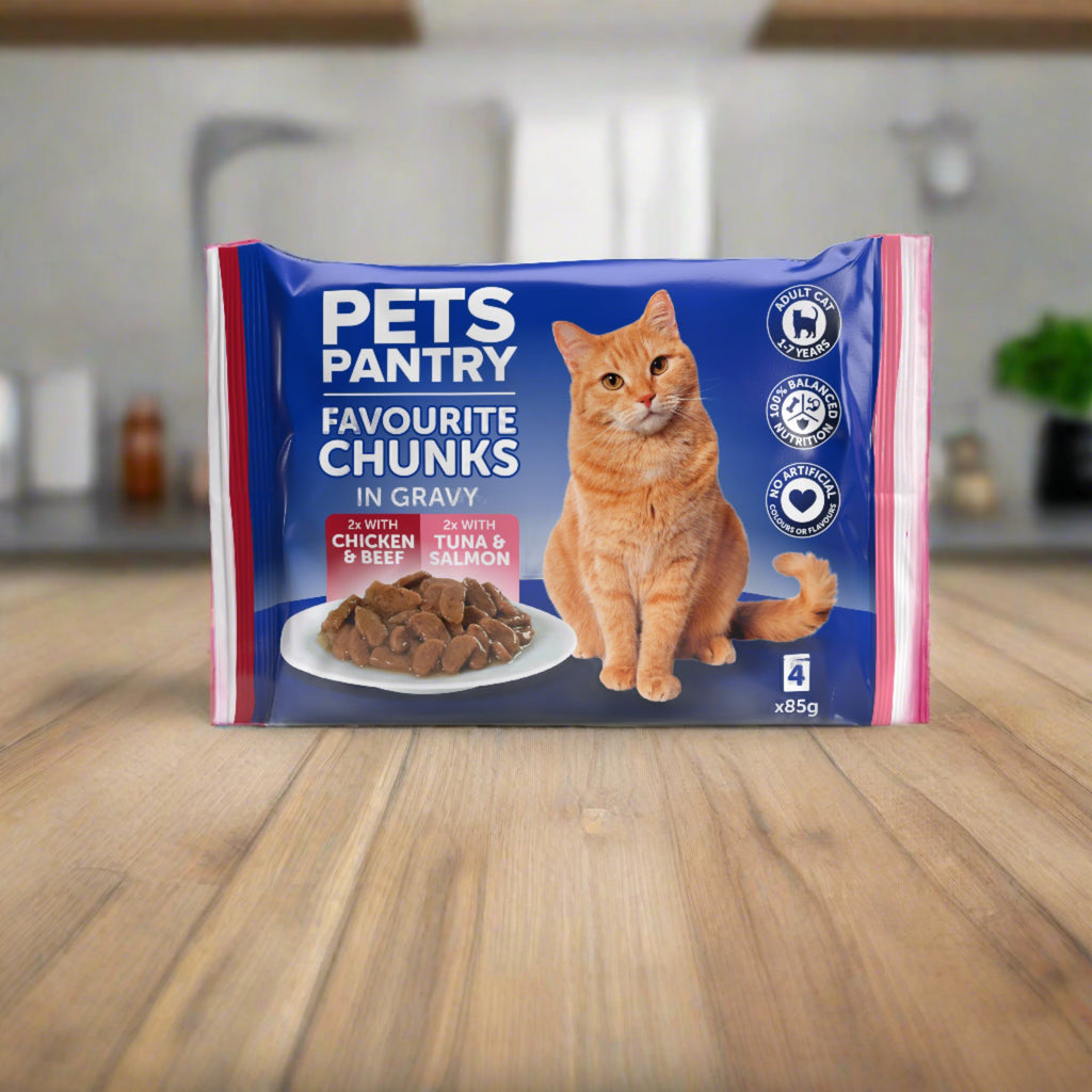 Pets Pantry Adult Cats Favourite Chunks in Gravy Pouch - 52 Pack